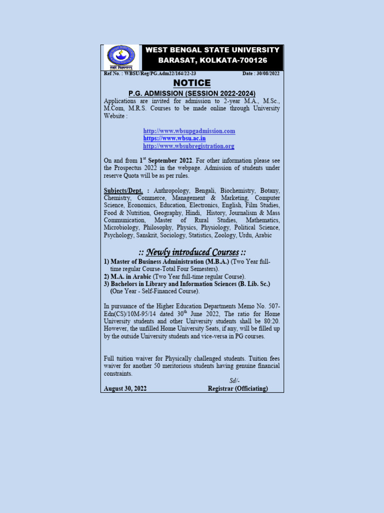 Website Advertisement For PG Admission 2022 24 | PDF