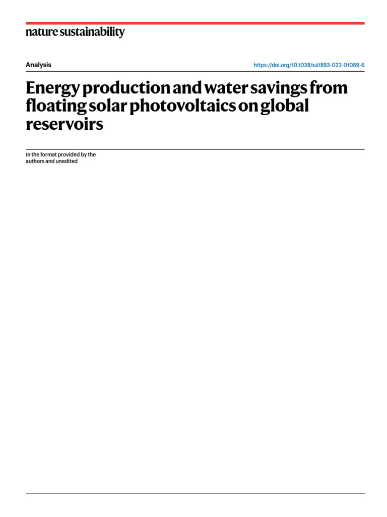 Energy production and water savings from floating solar photovoltaics on global reservoirs ...