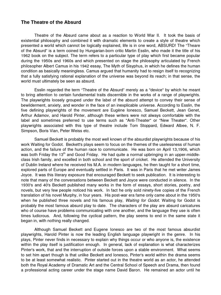 Theatre of The Absurd and Comedy of Menace | PDF