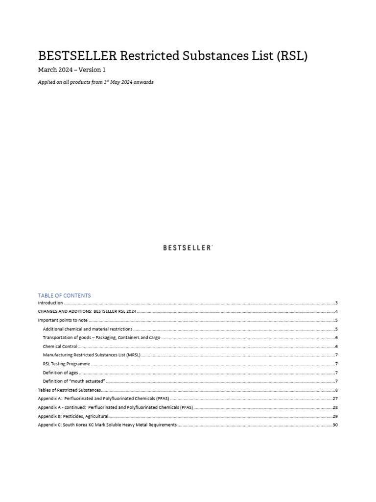 BESTSELLER Restricted Substances List. 2024.vers1. | PDF | Packaging ...