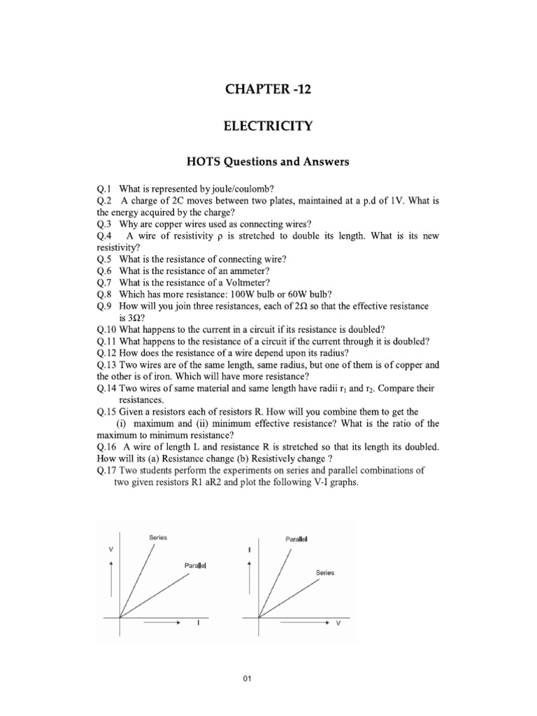 Class 10 Hots Questions With Answer Chap Electricity 1 | PDF