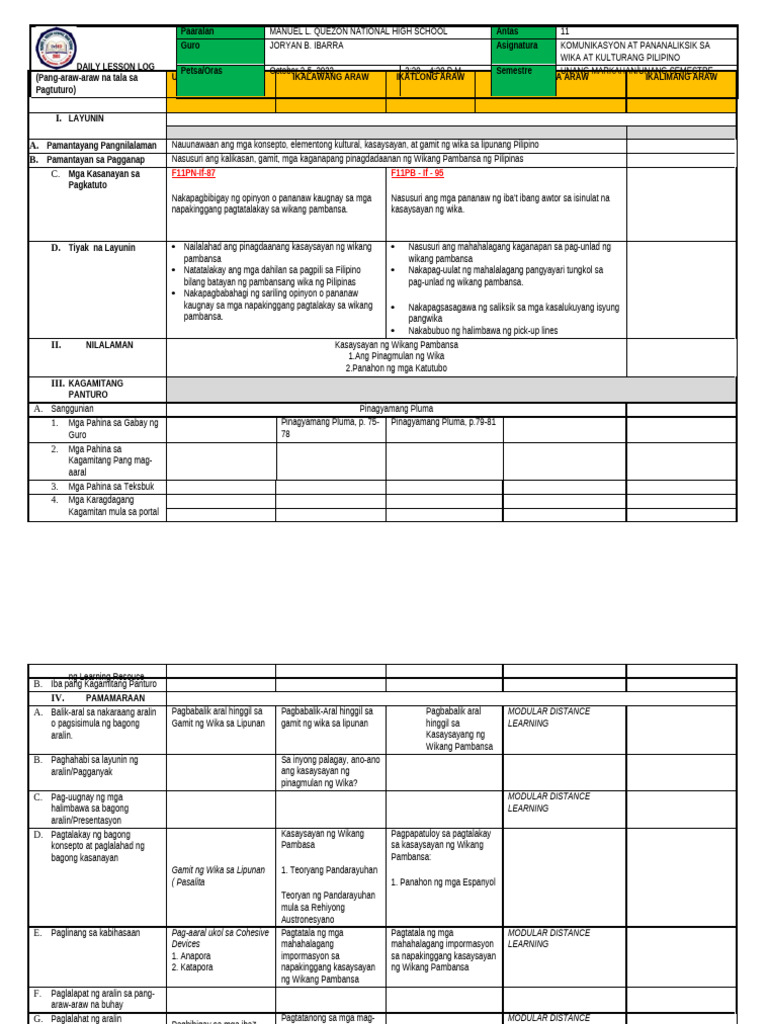 Template DLL - Filipino | PDF