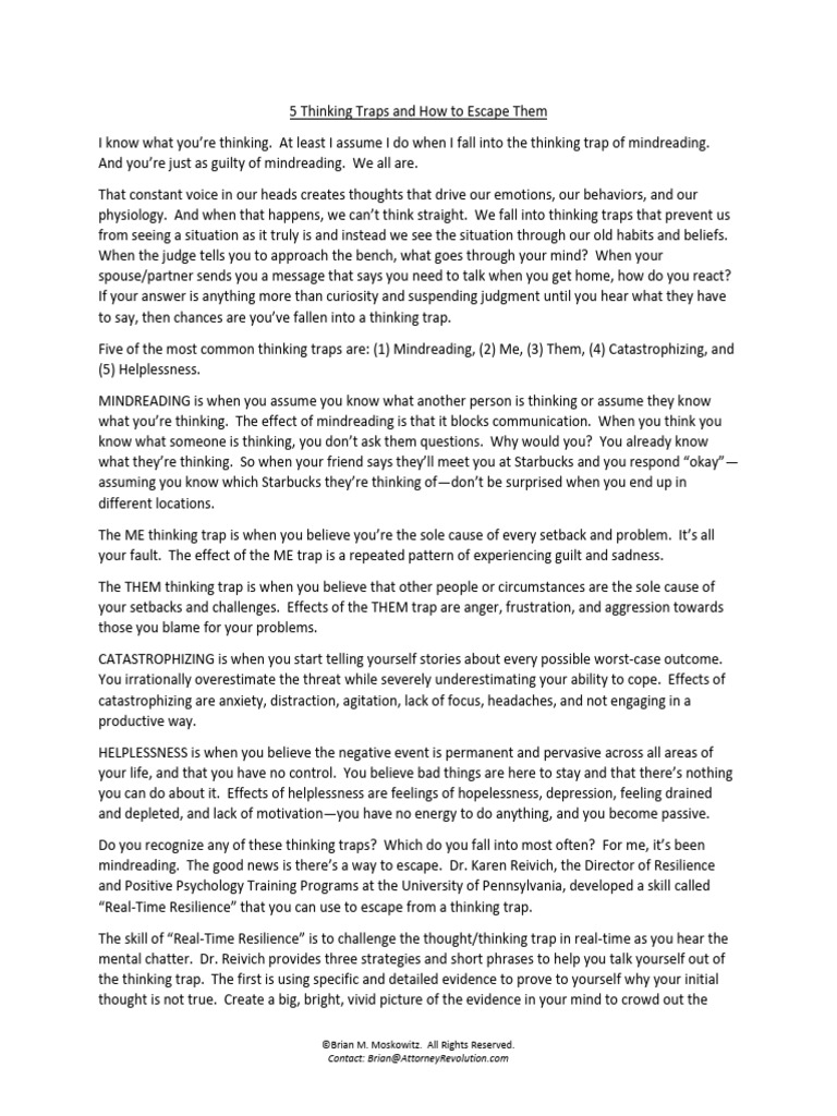 Escaping Thinking Traps for Resilience | PDF | Psychological Resilience | Thought