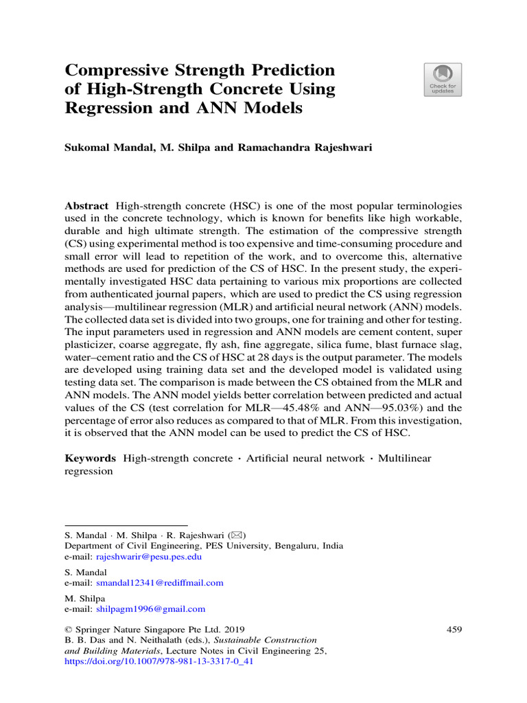 Compressive Strength Prediction of High-Strength Concrete Using Regression and ANN Models | PDF ...