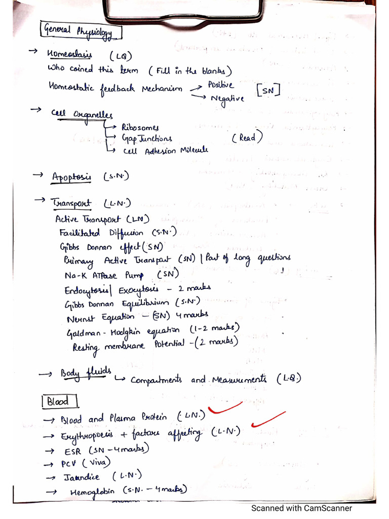 Physio Imp Ques Soumya Maam | PDF