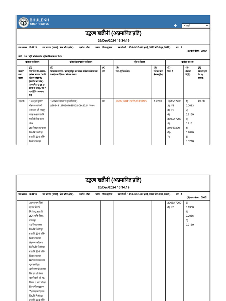 Khatauni JB-2358 | PDF