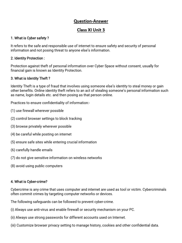 Unit 3 Q-A Cyber Safety Class 11 | PDF | World Wide Web | Internet & Web