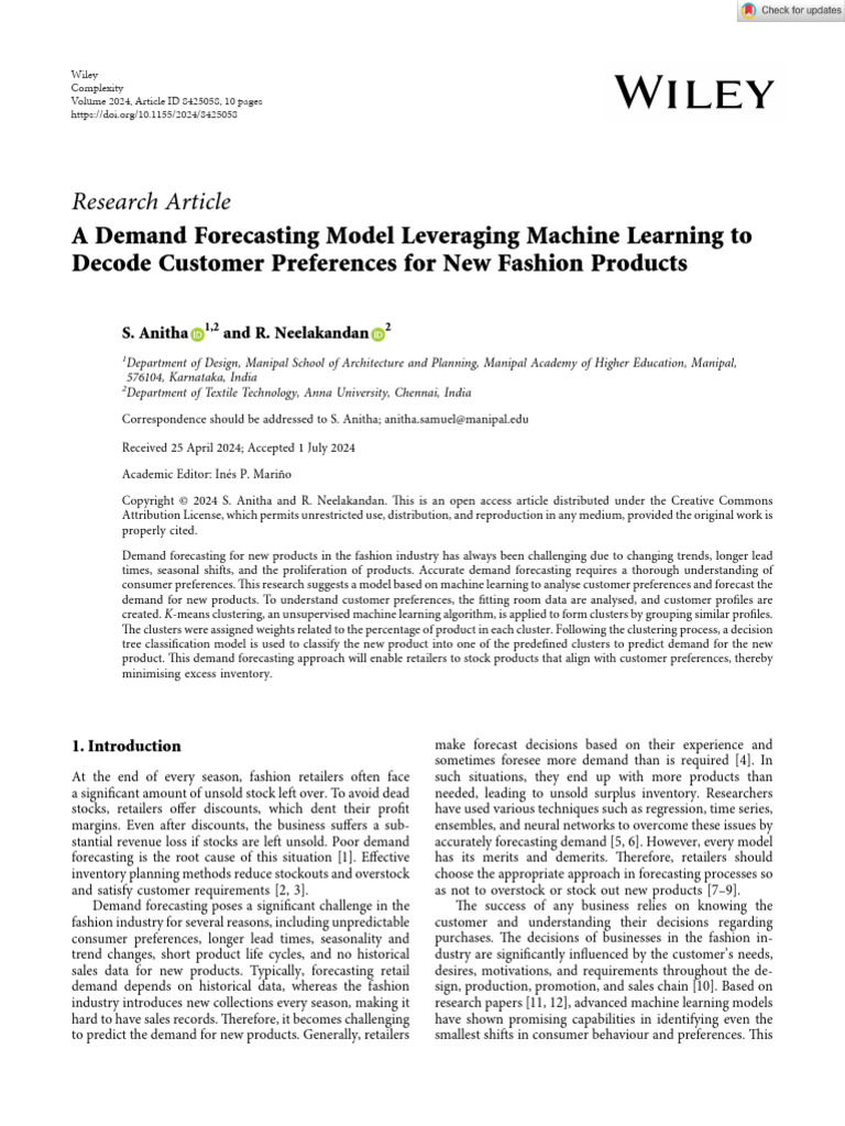 Complexity - 2024 - Anitha - A Demand Forecasting Model Leveraging Machine Learning to Decode ...