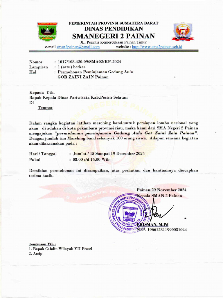 Surat Peminjaman Aula Gor Zain Ni Zein | PDF