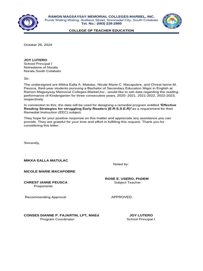 Letter For Remedial Research | PDF