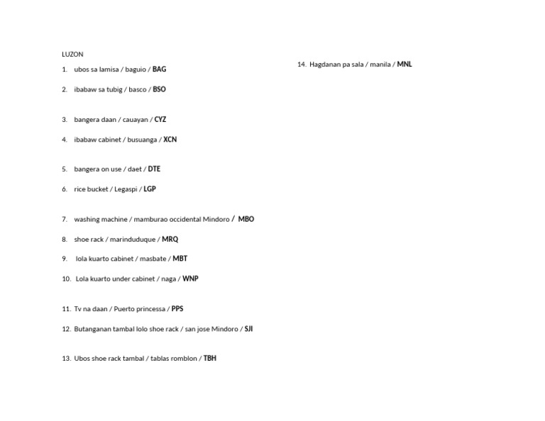 IATA CODES Memory Palace | PDF