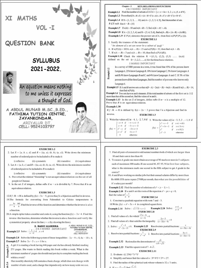 11th Maths Volume 1 Questions Bank English Medium PDF Download | PDF