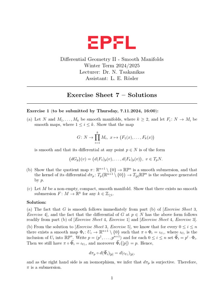 Exercise Sheet 7 - Solutions | PDF | Real Number | Manifold