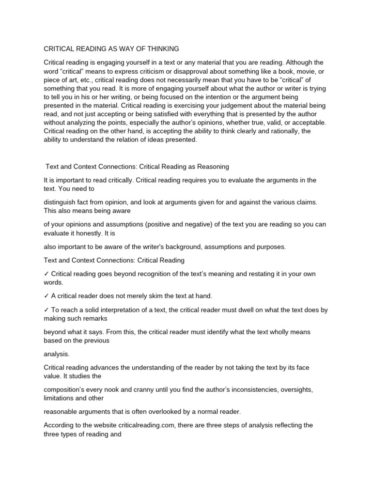 Critical Reading for Thoughtful Minds | PDF | Argument | Critical Thinking