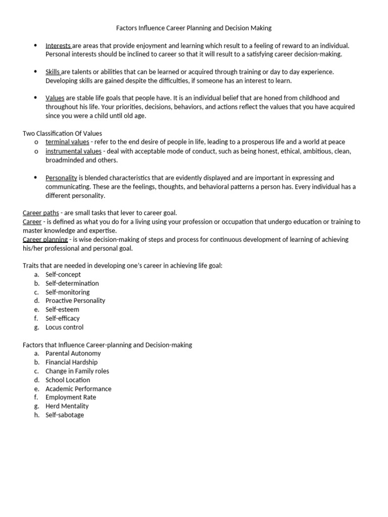 Career Planning Influencing Factors | PDF