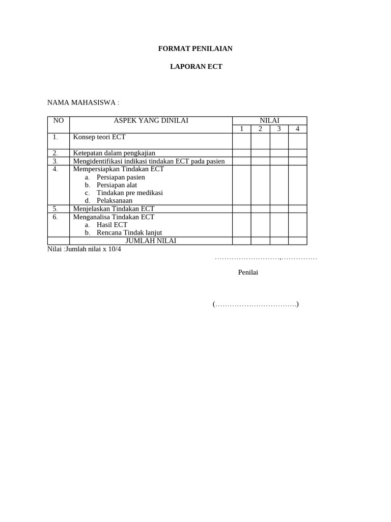 Format Penilaian Laporan ECT Mahasiswa | PDF