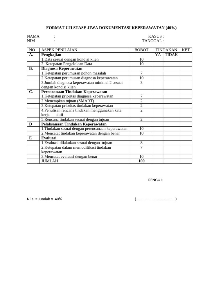 Format Uji Stase Jiwa Dokumentasi Keperawatan 2025 | PDF