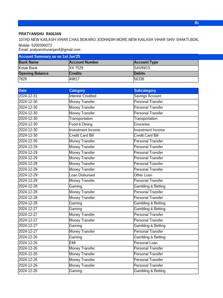 Consolidated Bank Statement Summary | PDF | Gambling | Credit Card