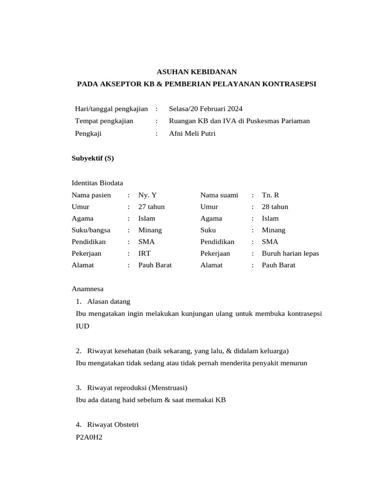 Asuhan Kebidanan Akseptor KB IUD | PDF