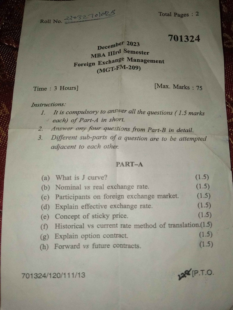 MBA 3rd Sem. Ques Paper Dec-2023 | PDF