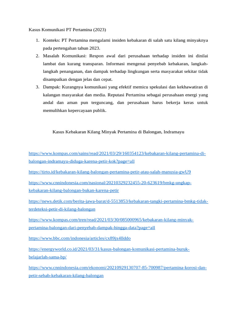 Kasus Komunikasi PT Pertamina | PDF
