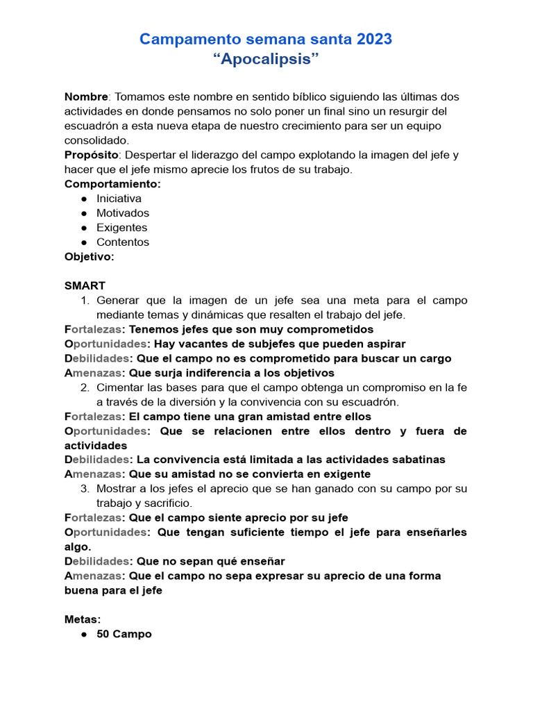 Campamento SS 2023 | PDF