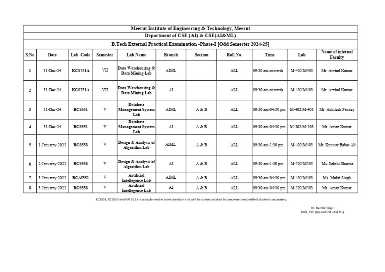 External Practical Exam Schedule 3rd and 4th Year Odd Sem 2024-25 | PDF | Information Retrieval ...