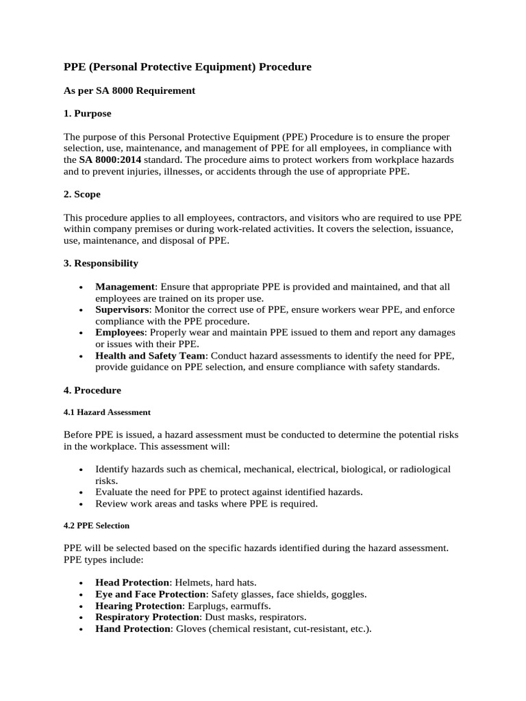 PPE (Personal Protective Equipment) Procedure | PDF | Personal ...