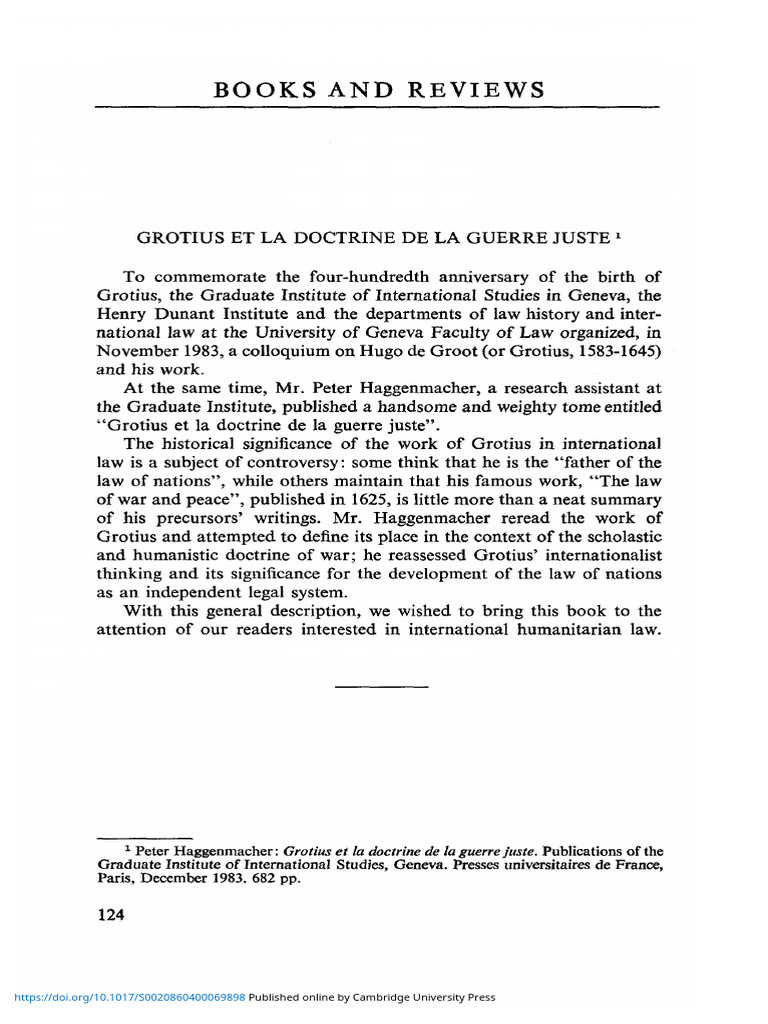 Grotius and Just War Doctrine Review | PDF