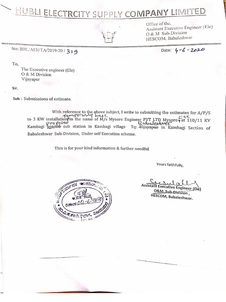 LT Line Extension Letter Submitted To EE Office | PDF