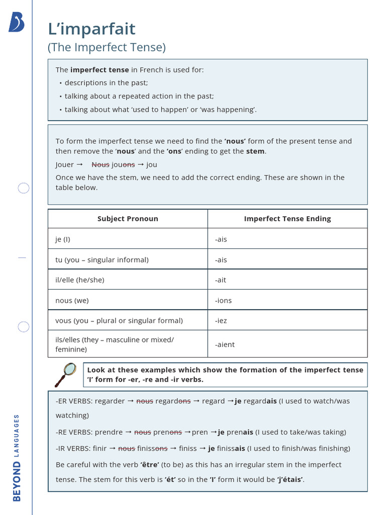 French Imperfect Tense Guide | PDF | Syntax | Linguistic Typology