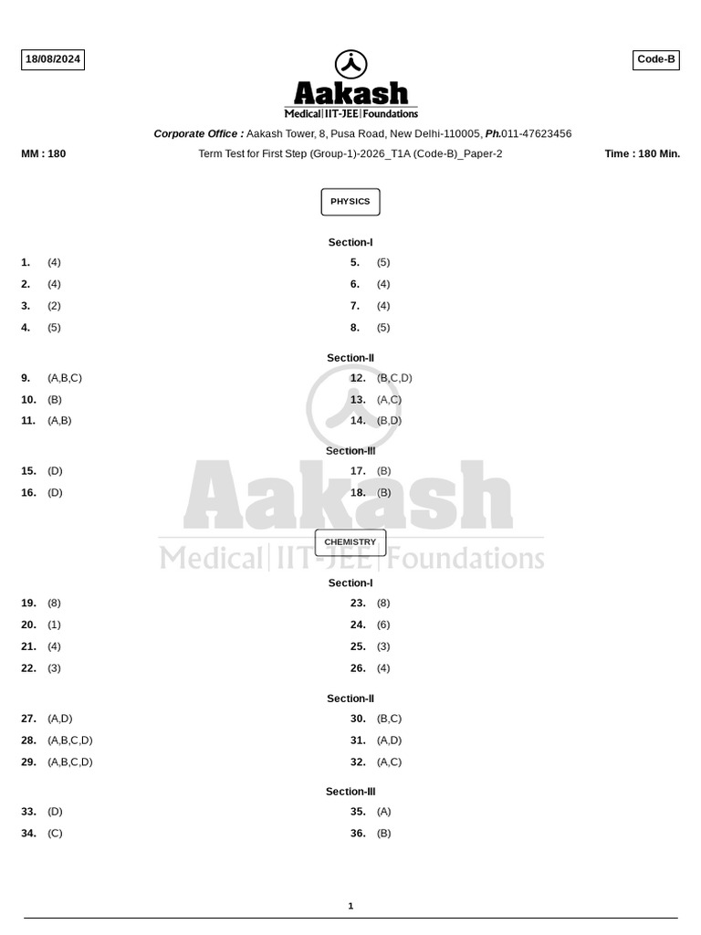 TE FS Test-1A Paper-2-G1 Code-B Sol (18-08-2024) | PDF | Electron ...