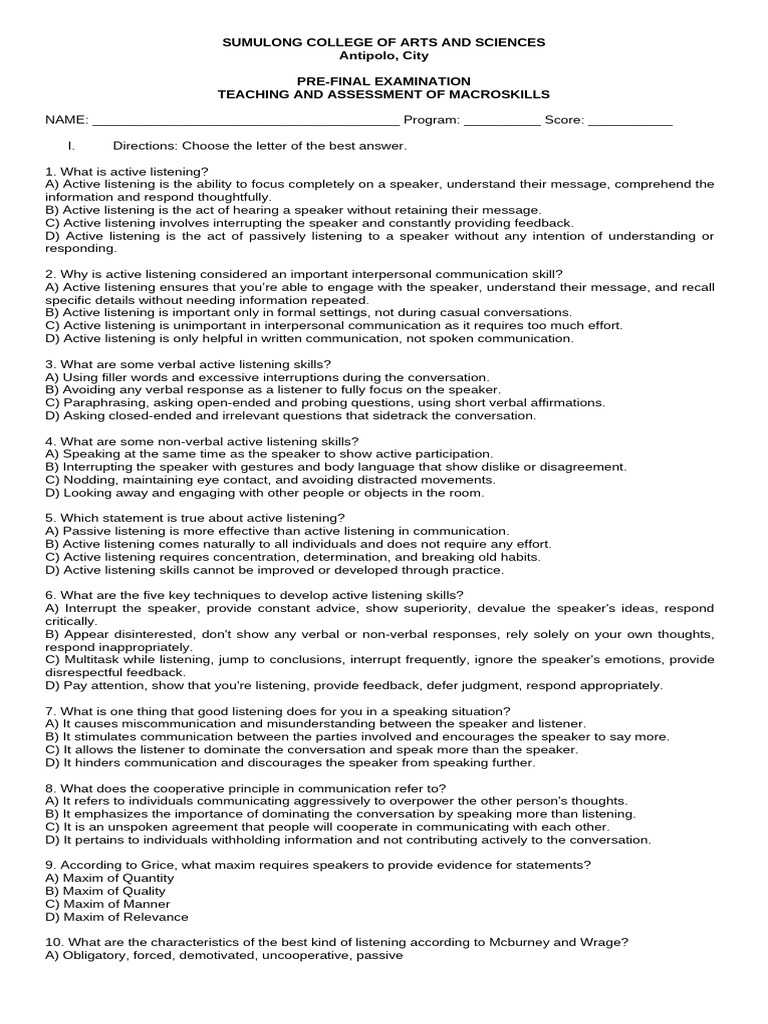PRE-FINAL - Teaching and Assessment | PDF | Speech | Communication