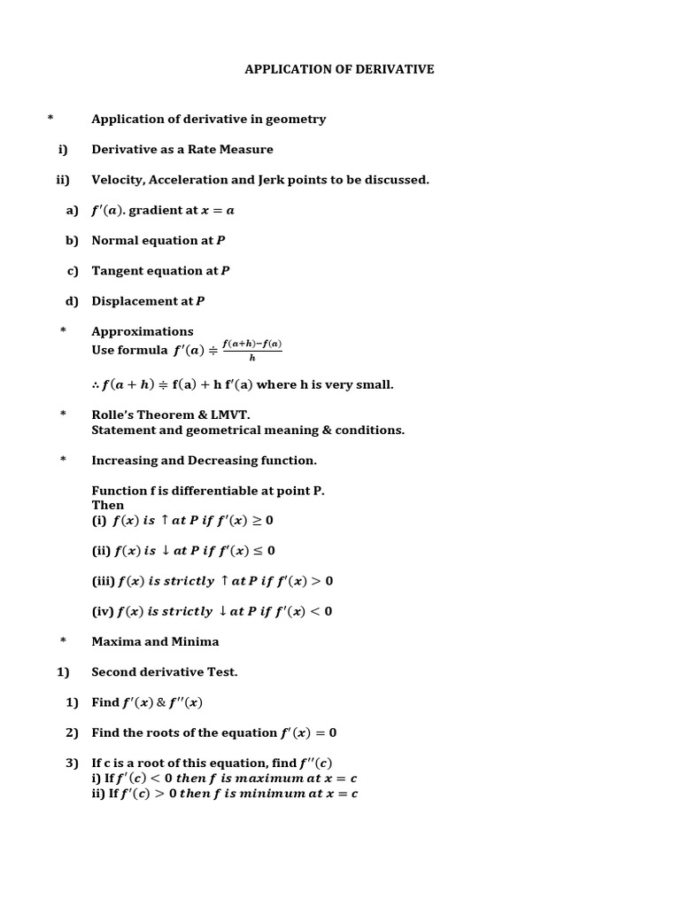 Application of Derivatives and Indefinite Intergration | PDF ...