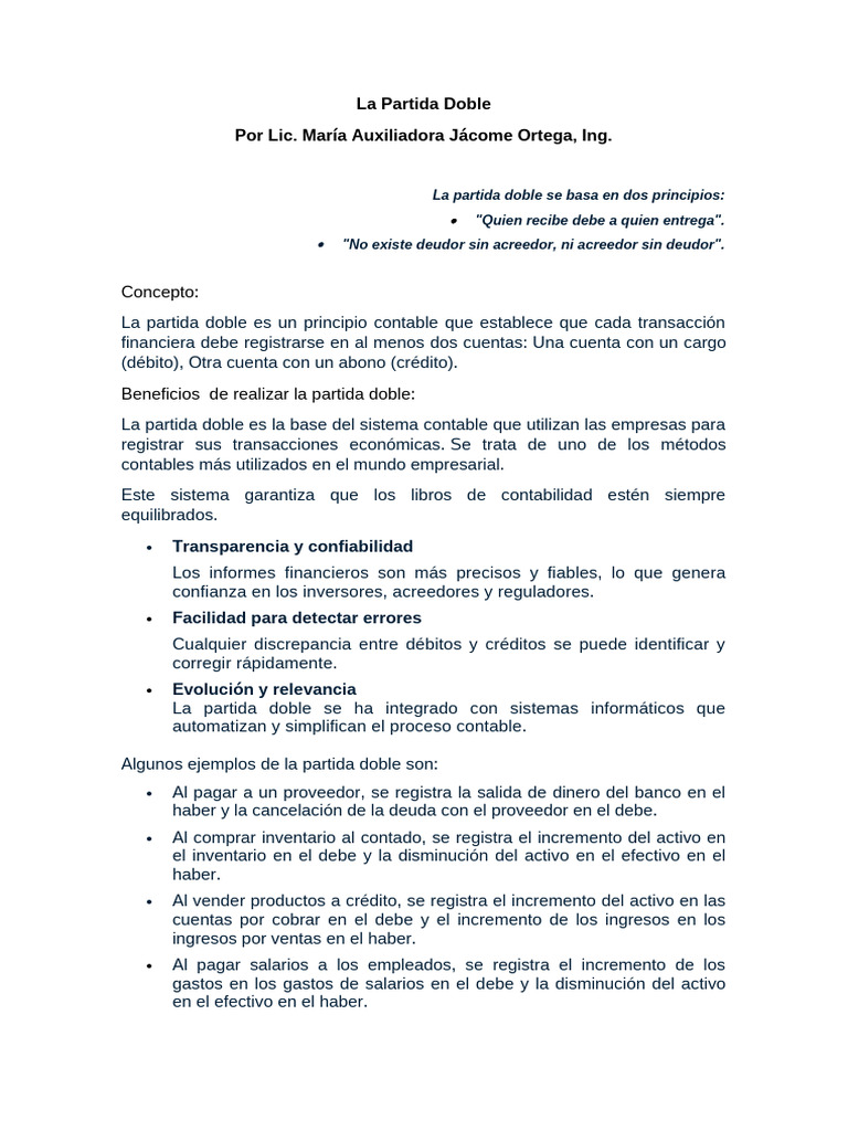 Introducción a la Partida Doble Contable | PDF | Contabilidad | Dinero