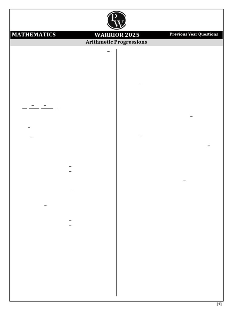 Arithmetic Progressions : Previous Year Questions || Warrior 2025 | PDF ...