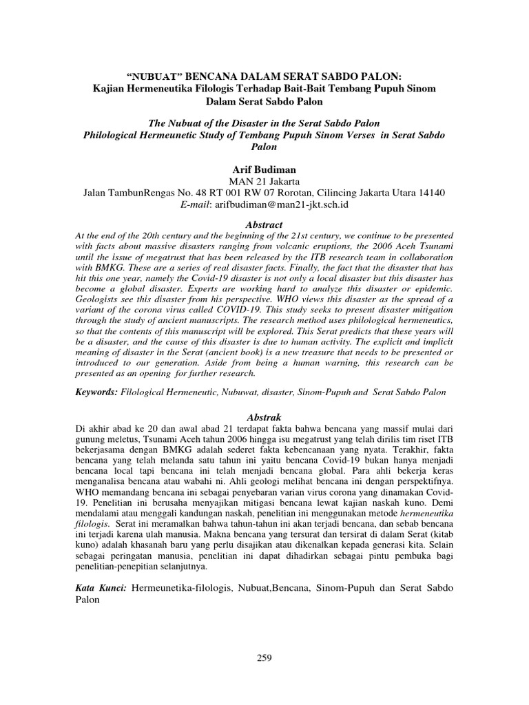 Nubuat Bencana Dalam Serat Sabdo Palon | PDF
