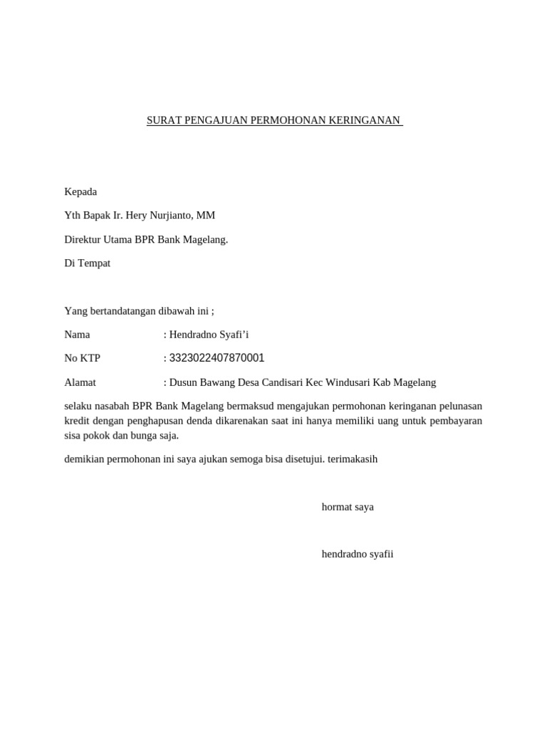 Permohonan Keringanan Pembayaran Hutang | PDF