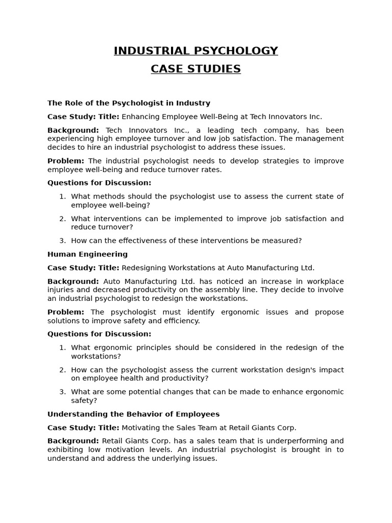 Industrial Psychology Case Studies, Caselets | PDF | Industrial And ...