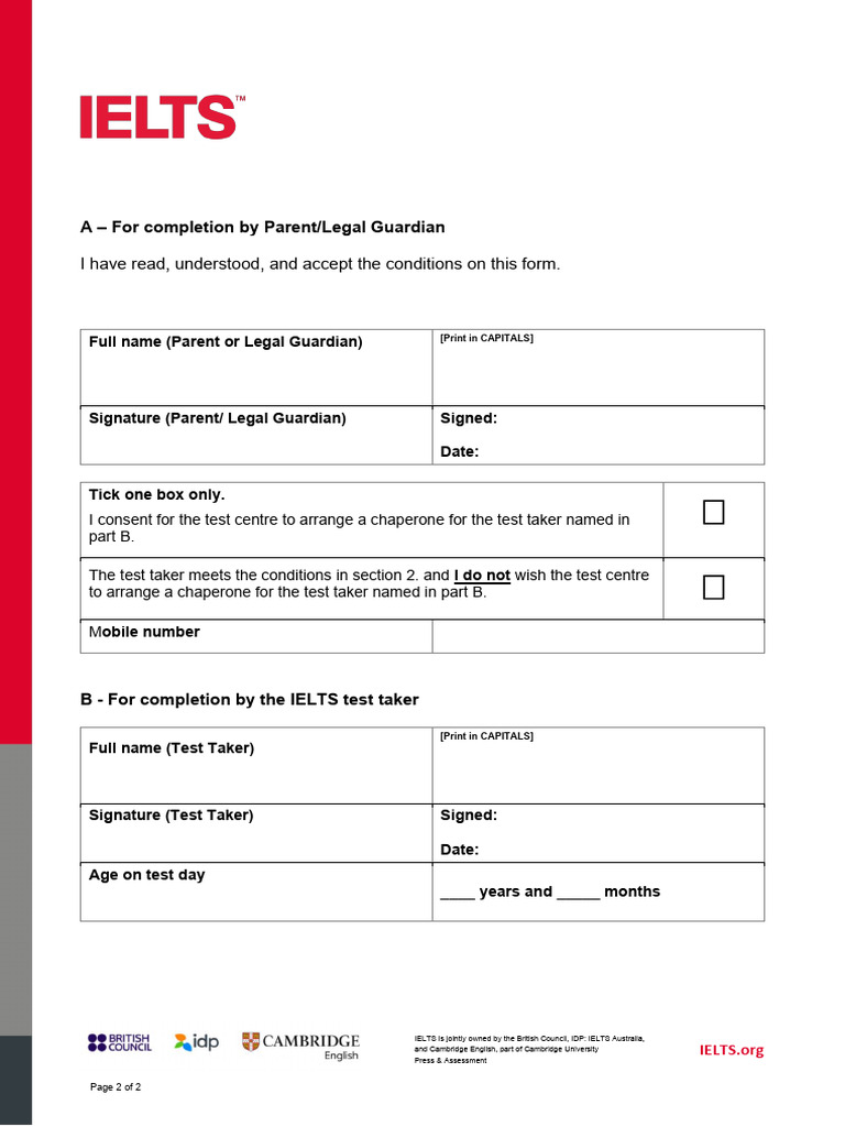 IELTS Minor Consent Form Example | PDF