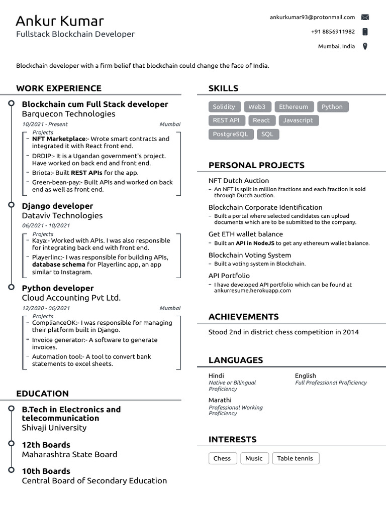 Ankur Resume Blockchain, Python | PDF | Data Management | Information Technology
