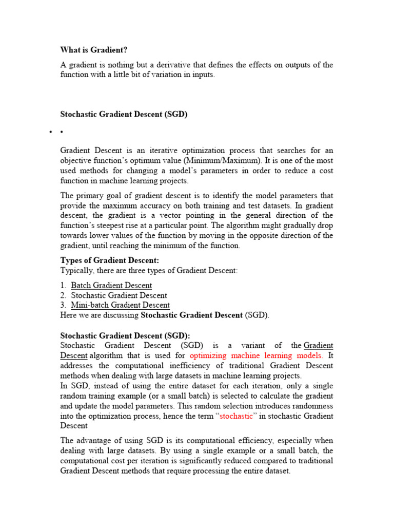 Stochastic Gradient Descent Pdf Mathematical Optimization Algorithms