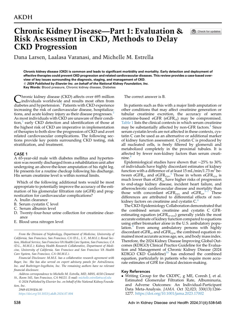 CKD Eval and Risk Assess AKDH Nov 24 | PDF | Chronic Kidney Disease | Hypertension