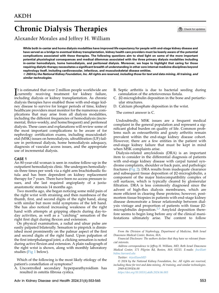 chronic dialysis AKDH nov24 | PDF | Hemodialysis | Carpal Tunnel Syndrome