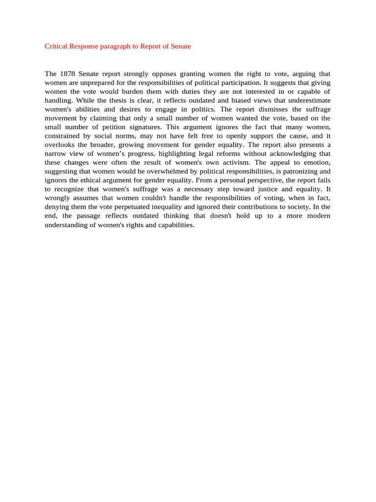 Critical Response paragraph to Report of Senate | PDF
