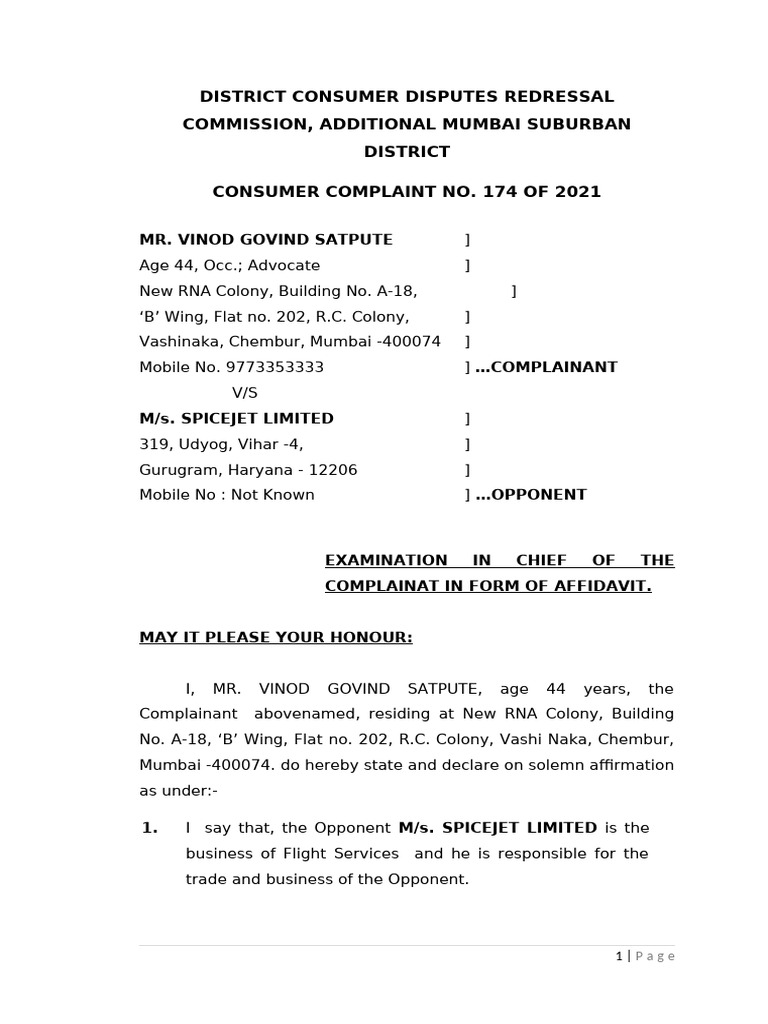 SpiceJet Consumer Complaint Case 2021 | PDF | Justice | Crime & Violence