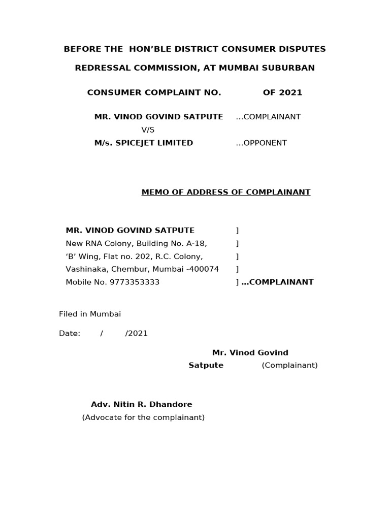 Memo of Address - F | PDF