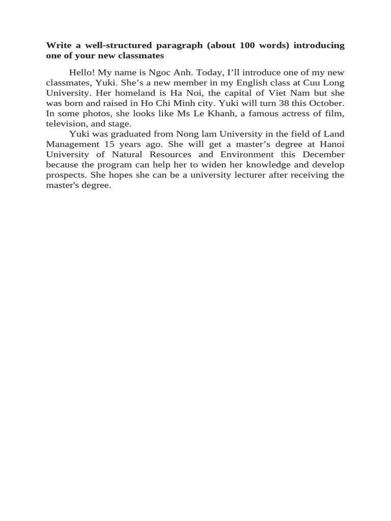 C NGOC ANH - Letter 1 - Introducing One of Your New Classmate | PDF