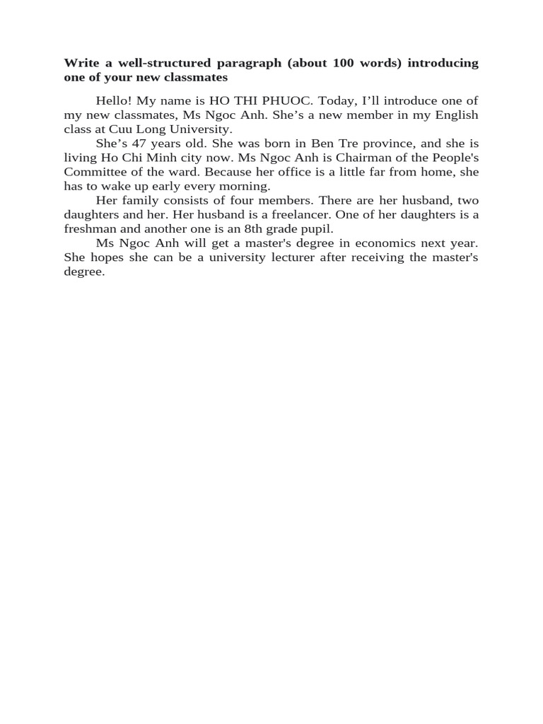 C PHUOC - Letter 1 - Introducing One of Your New Classmate | PDF