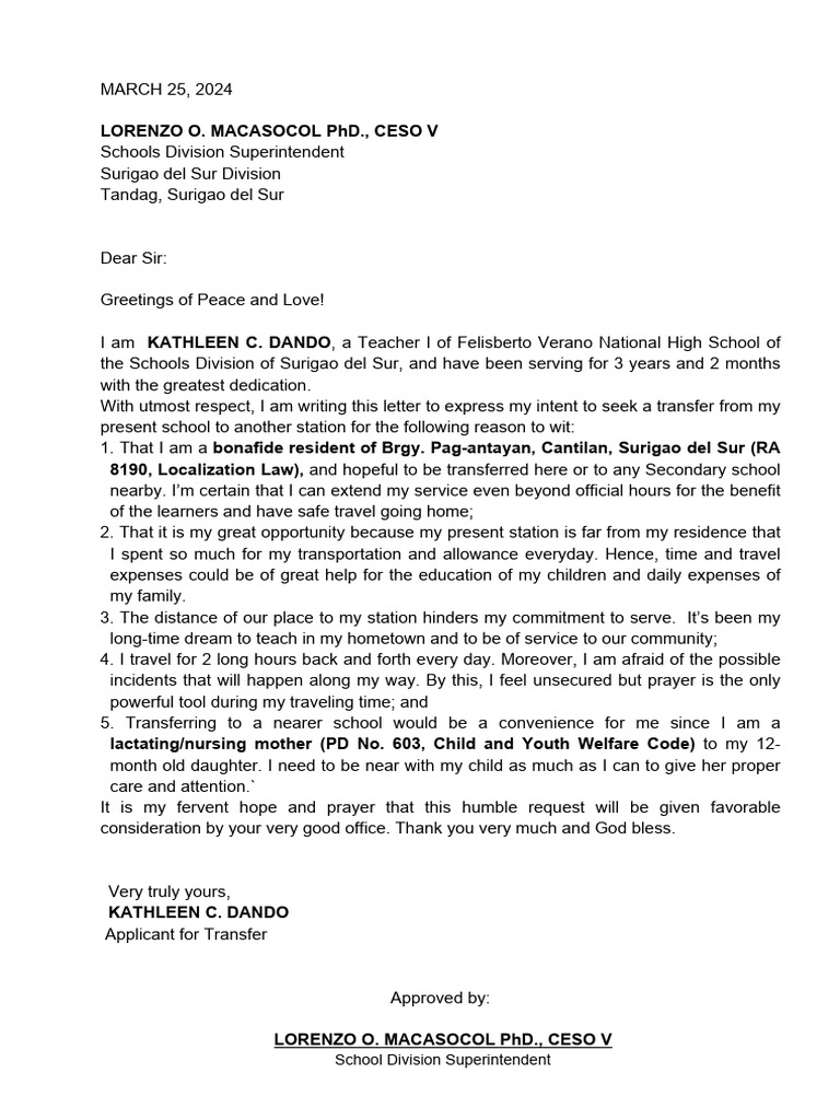 Inten Letter For Transfer | PDF